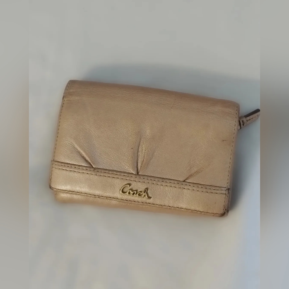 Coach Soho Pleated Wallet Metallic Beige - Gem